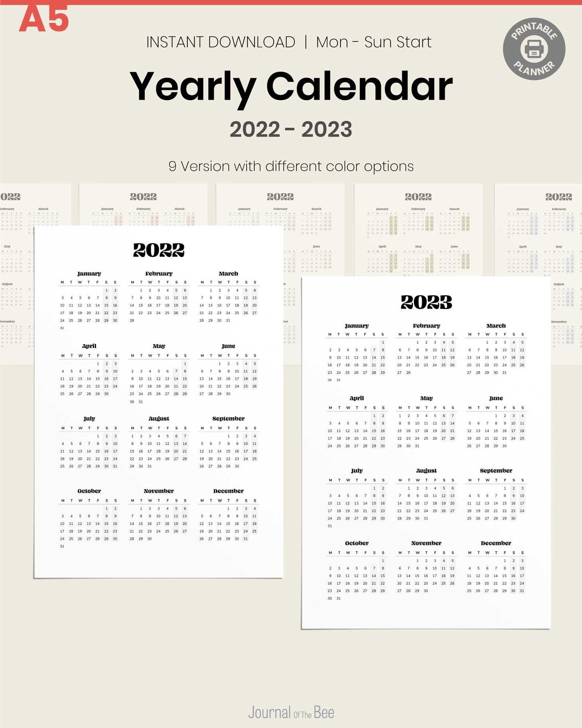 2022-2023 Year at a Glance Printable Calendar Printable Planner 2022 ...