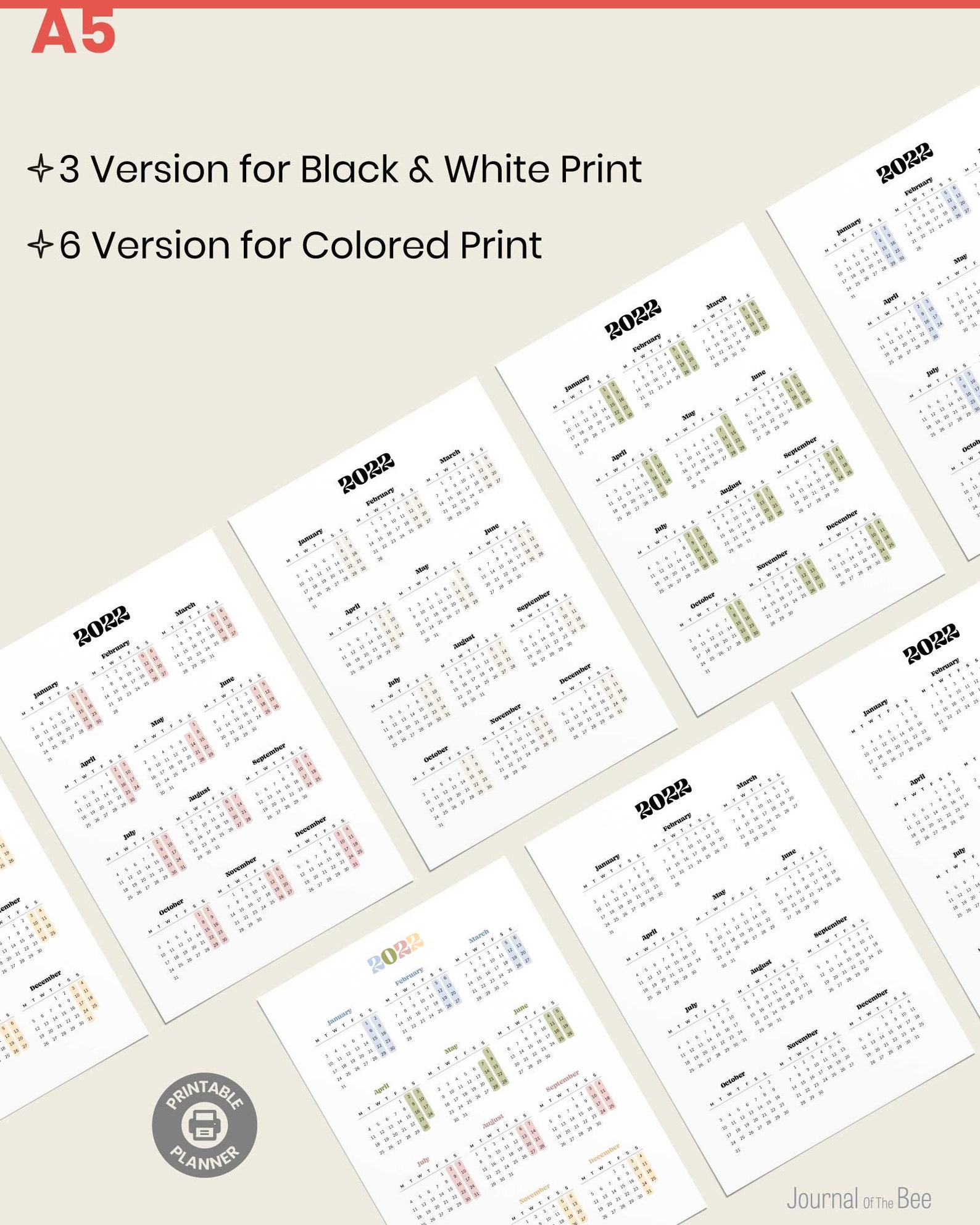 2022-2023 Year at a Glance Printable Calendar Printable Planner 2022 ...