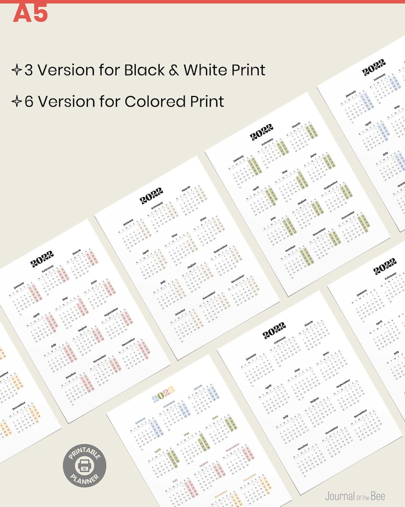 2022-2023 Year at a Glance Printable Calendar Printable Planner 2022 ...