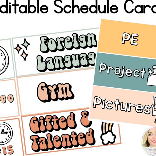 Classroom Daily Visual Schedule Cards Editable Boho Rainbow - Etsy