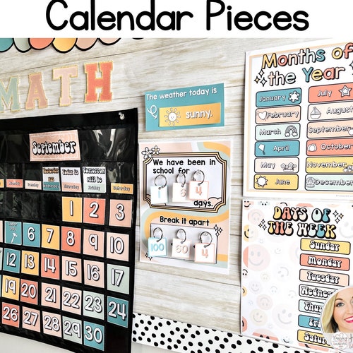 Boho Classroom Calendar Bulletin Board Set Pocket Chart - Etsy