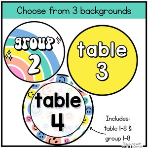 Table Numbers and Group Numbers Retro Bright Rainbow | Groovy Retro ...