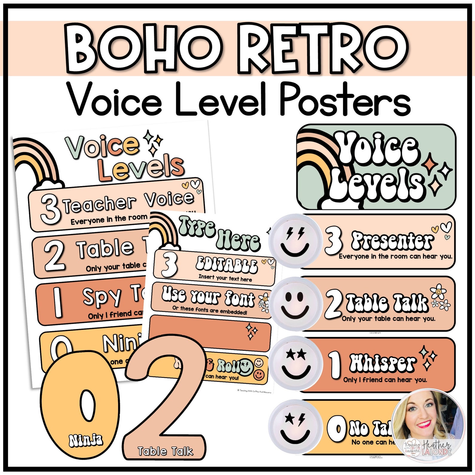 Editable Voice Level Posters Boho Retro Voice Level Chart - Etsy