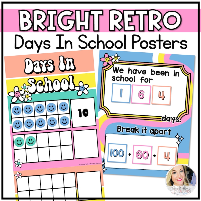 Retro Days in School Set | Days in School Ten Frames | Math Wall ...