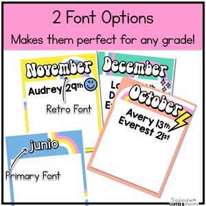 Retro Classroom Decor Birthday Display | Bright Rainbow Birthday ...