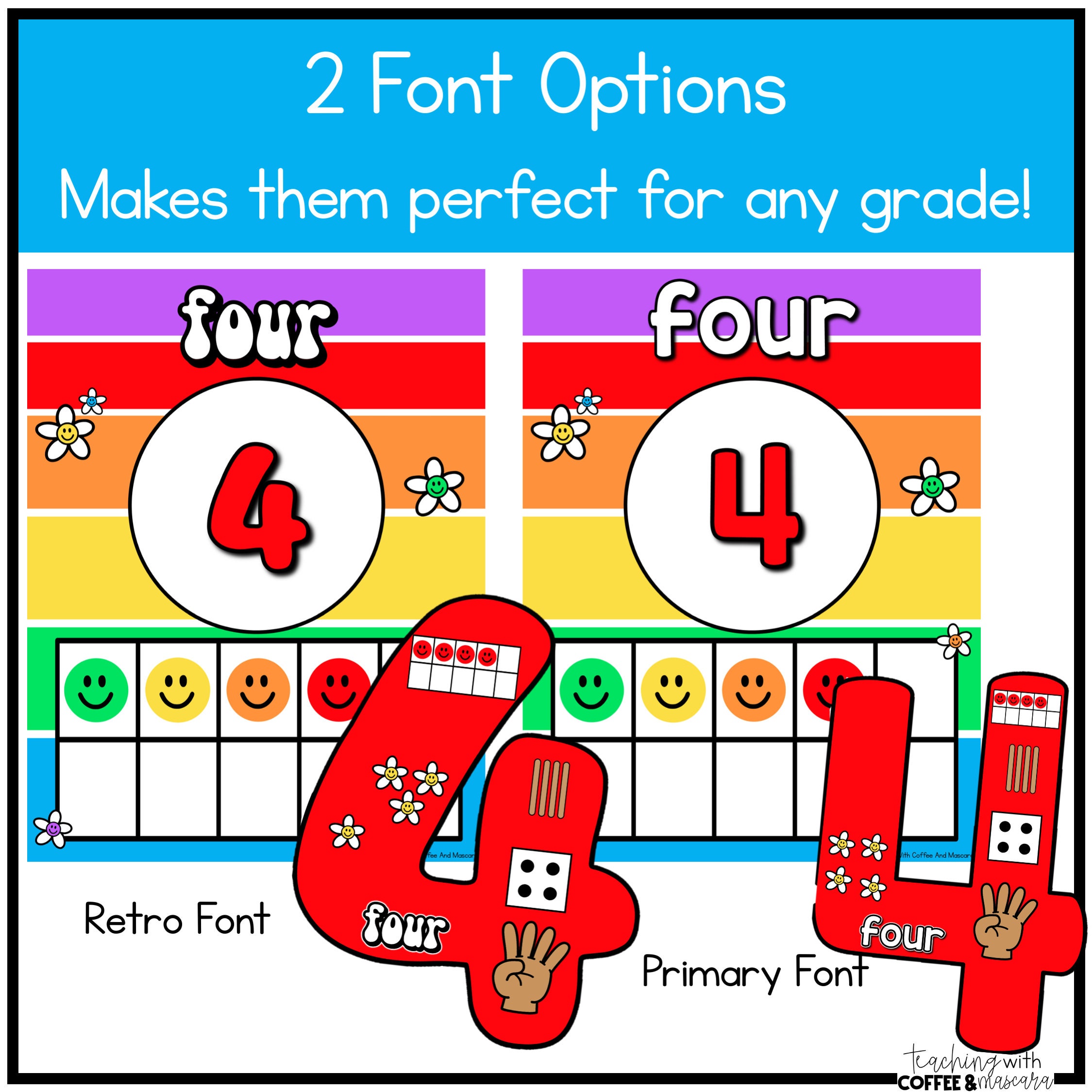 Number Posters | Rainbow Retro Classroom Decor | Classroom Printable ...