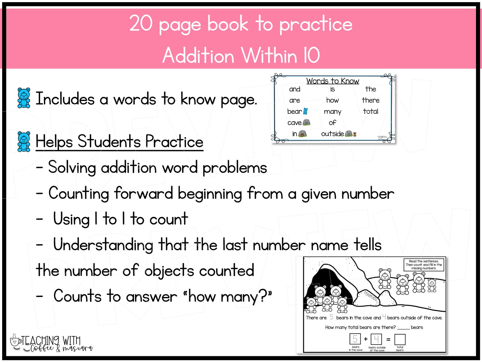 Kindergarten Addition to 10 Word Problems Beginning Reader | Etsy