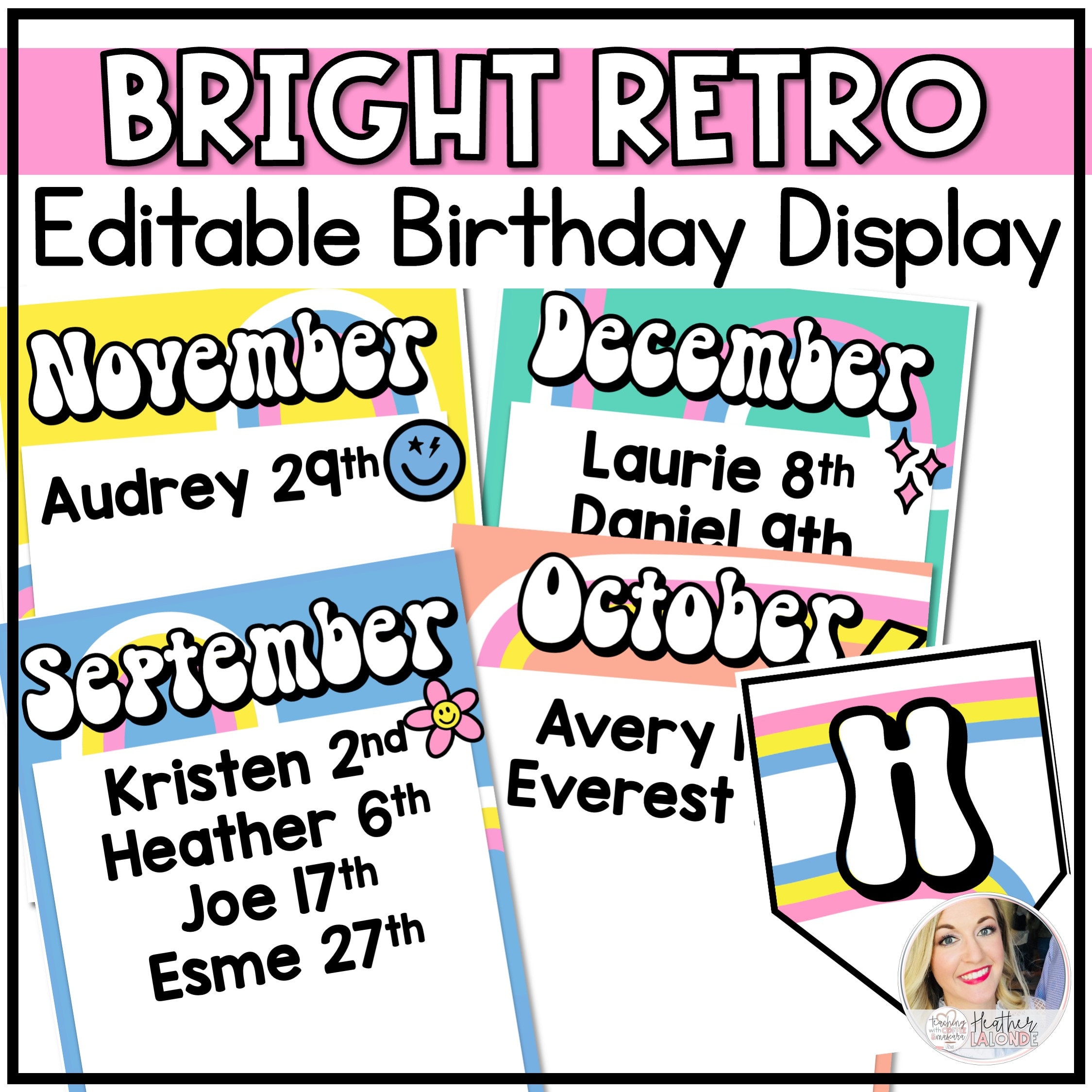 Retro Classroom Decor Birthday Display | Bright Rainbow Birthday ...