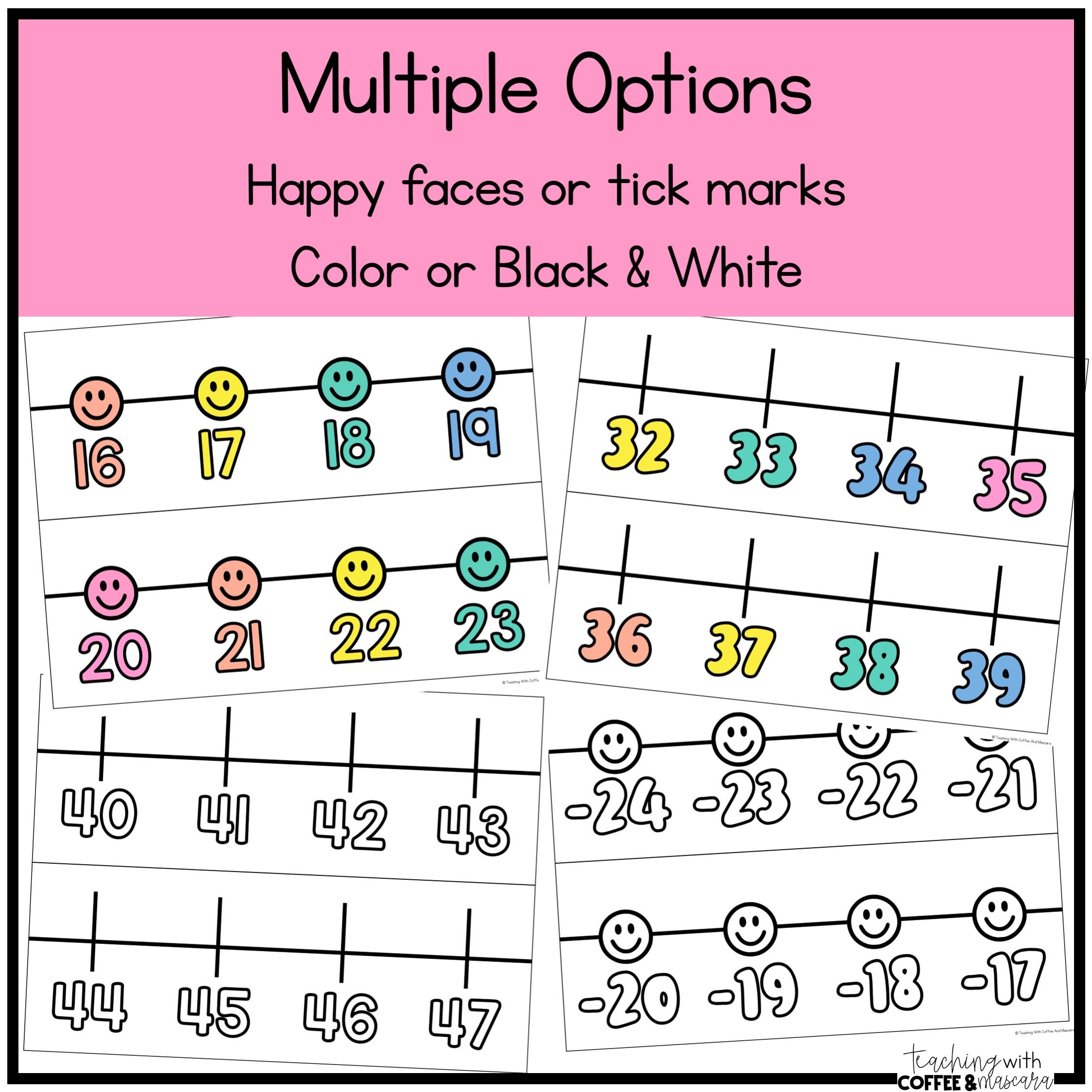 Bright Number Line | Math Wall | Homeschool Decor | Happy Face Retro ...