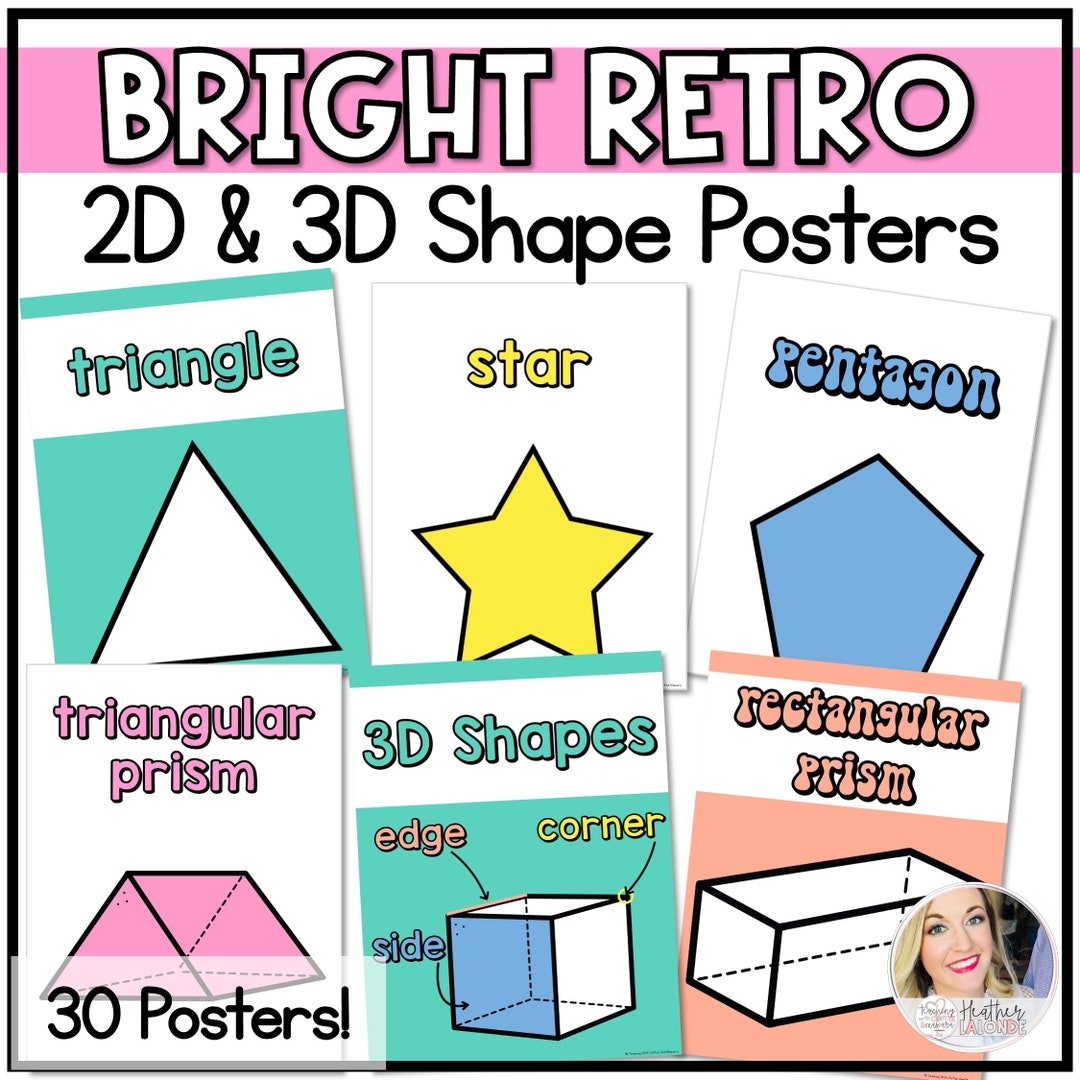 2d and 3d Shape Posters Retro Bright Rainbow | Groovy Retro Classroom ...