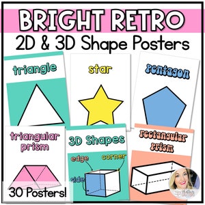 2d and 3d Shape Posters Retro Bright Rainbow | Groovy Retro Classroom ...