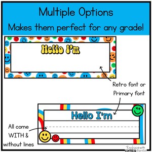 Desk Name Tags Bright Retro | Editable Name Plates | Rainbow Classroom ...