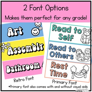 Classroom Daily Visual Schedule Cards Editable Bright Rainbow Retro ...