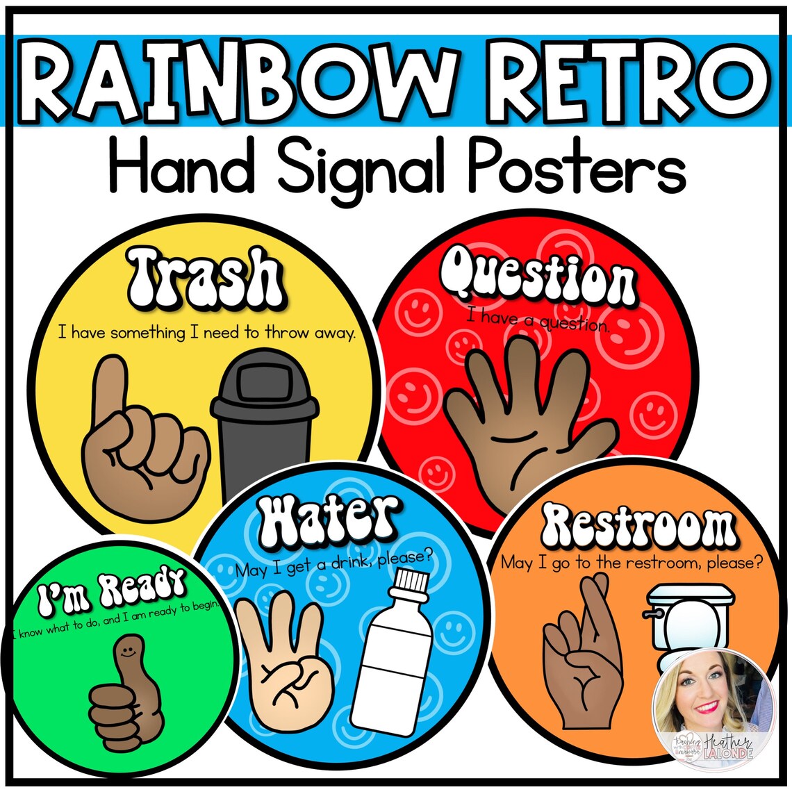 Hand Signal Posters Retro Rainbow Classroom Decor - Etsy