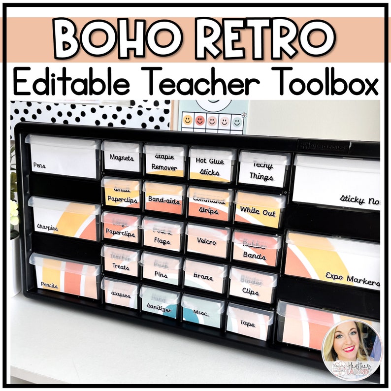 Boho Retro Teacher Toolbox Labels Editable Boho Teacher - Etsy