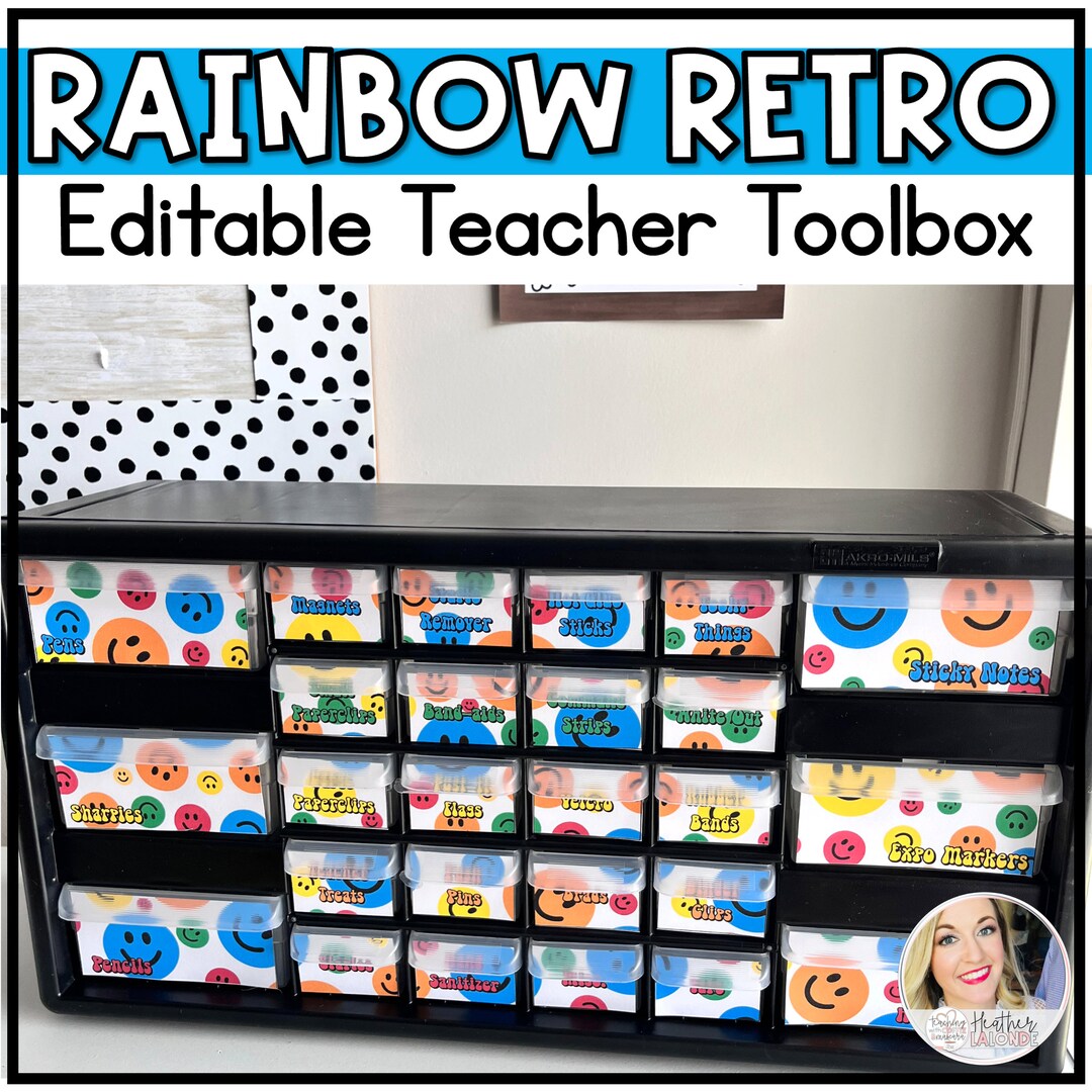 Retro Teacher Toolbox Labels | Editable Teacher Toolbox | Rainbow Theme ...