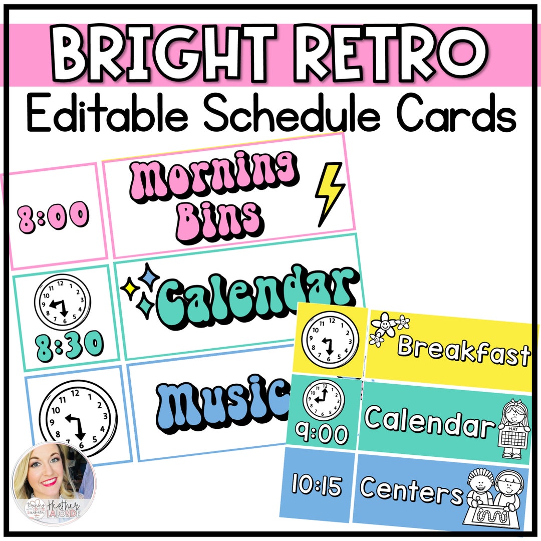 Classroom Daily Visual Schedule Cards Editable | Bright Rainbow | Retro ...