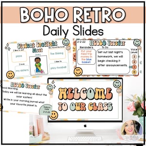 Retro Daily Slides Templates | Retro Theme | Happy Face Boho Classroom ...
