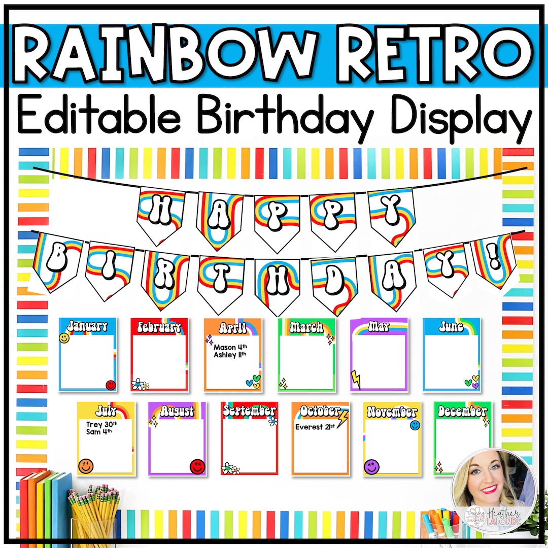 Rainbow Birthday Display | Retro Rainbow Birthday Bulletin Board ...