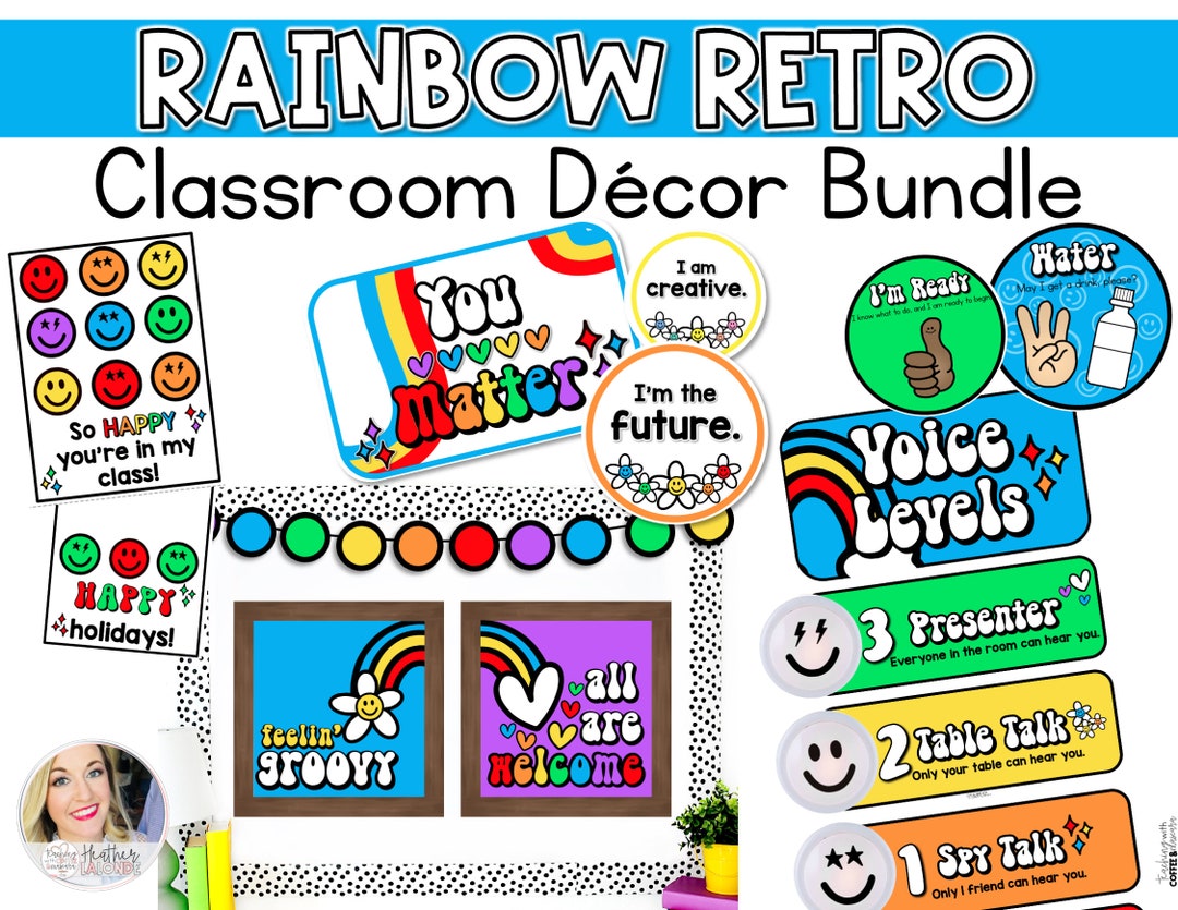 Retro Rainbow Classroom Decor Bundle | Smiley Face Classroom Decor ...