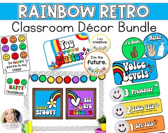 Retro Rainbow Classroom Decor Bundle - Etsy