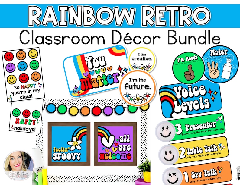 Retro Rainbow Classroom Decor Bundle | Smiley Face Classroom Decor ...