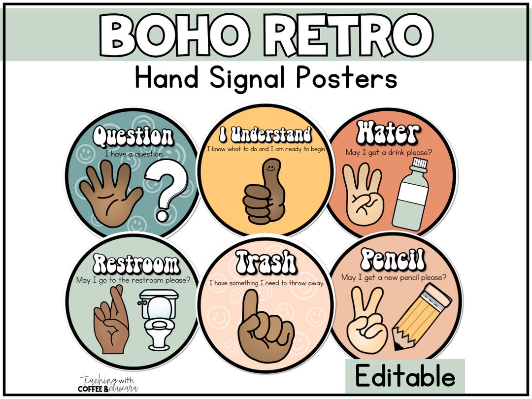 Hand Signal Posters | Boho Classroom Decor | Classroom Printable ...