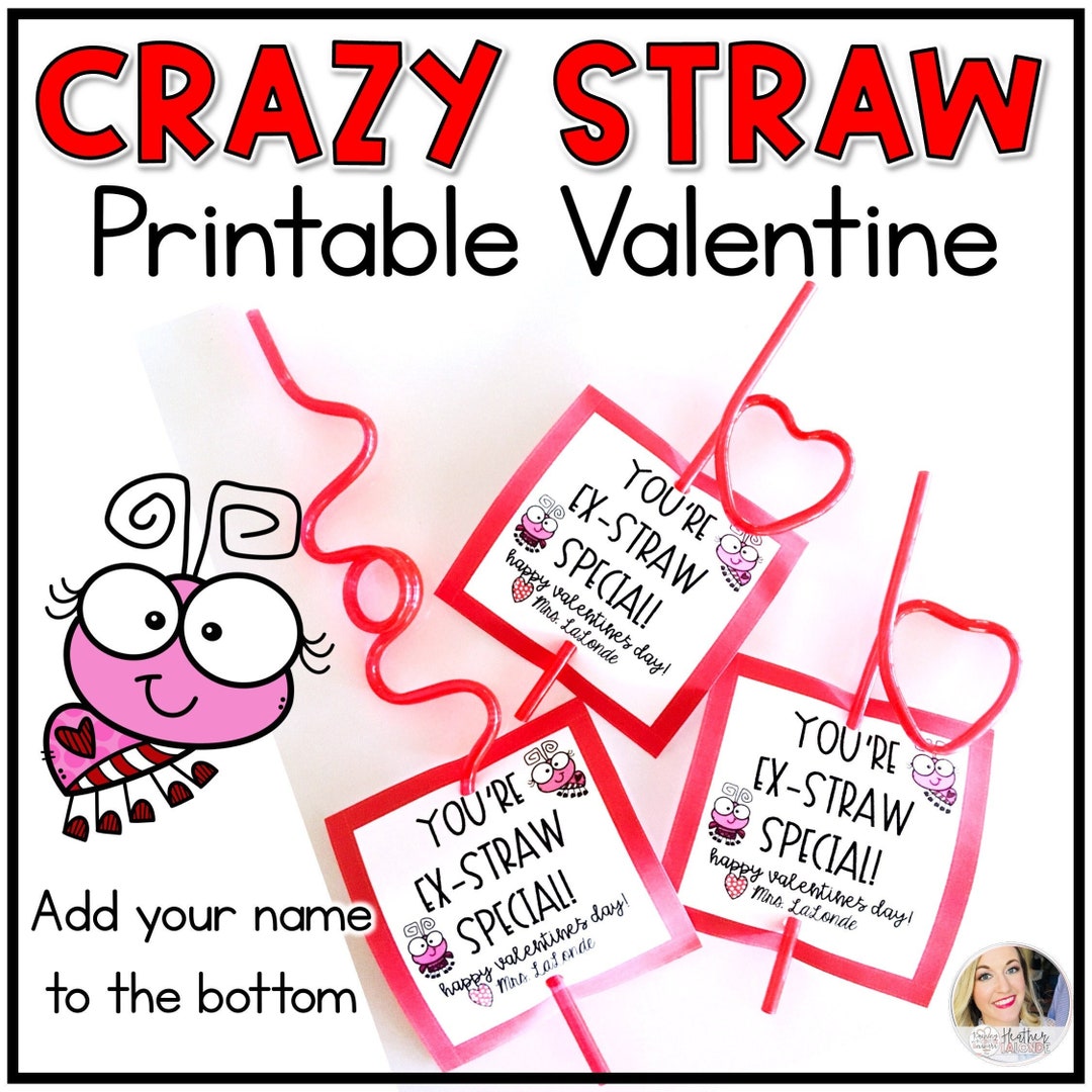 Crazy Straw Valentine Printable Tag - Etsy