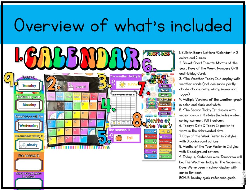 Retro Classroom Calendar Bulletin Board Set | Pocket Chart Calendar ...