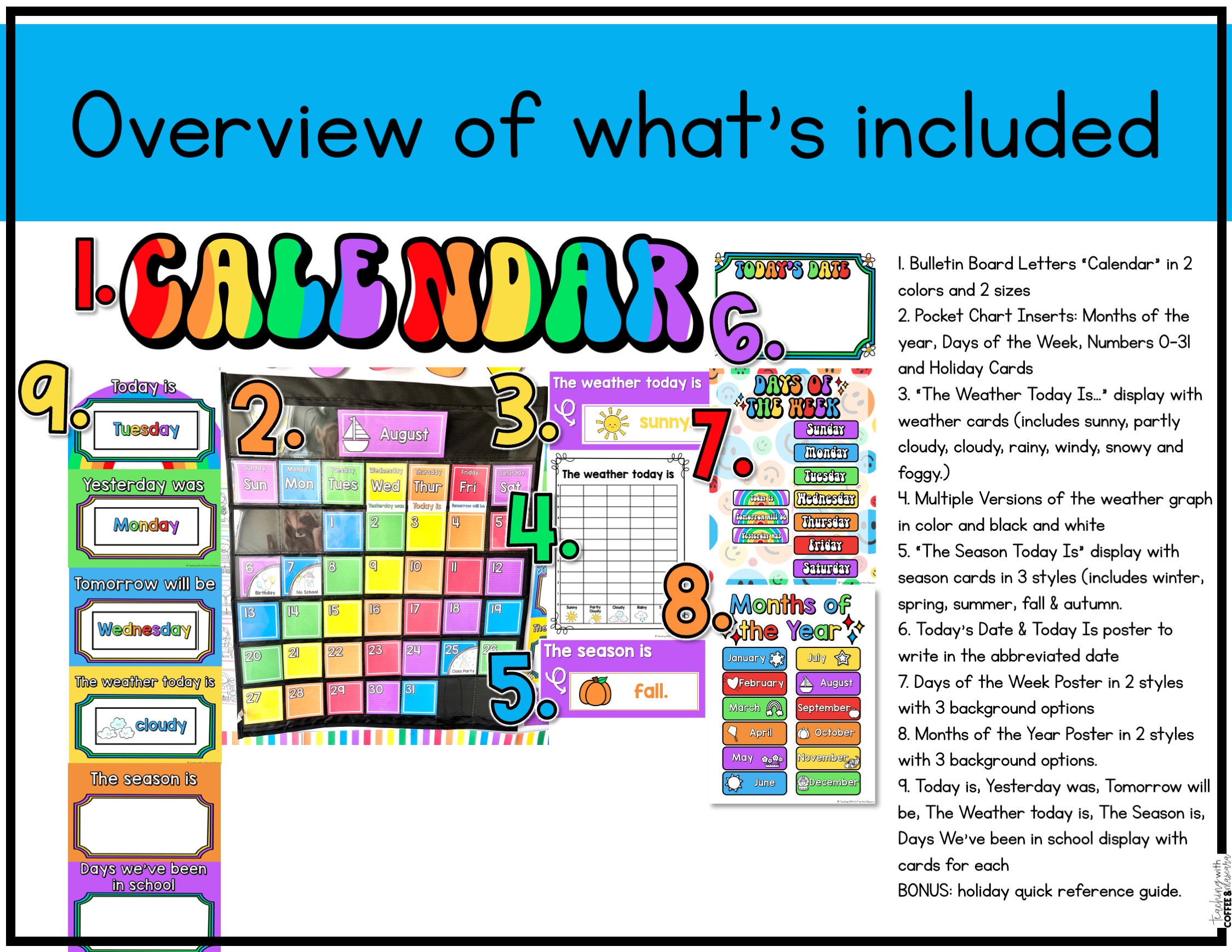Retro Classroom Calendar Bulletin Board Set | Pocket Chart Calendar ...