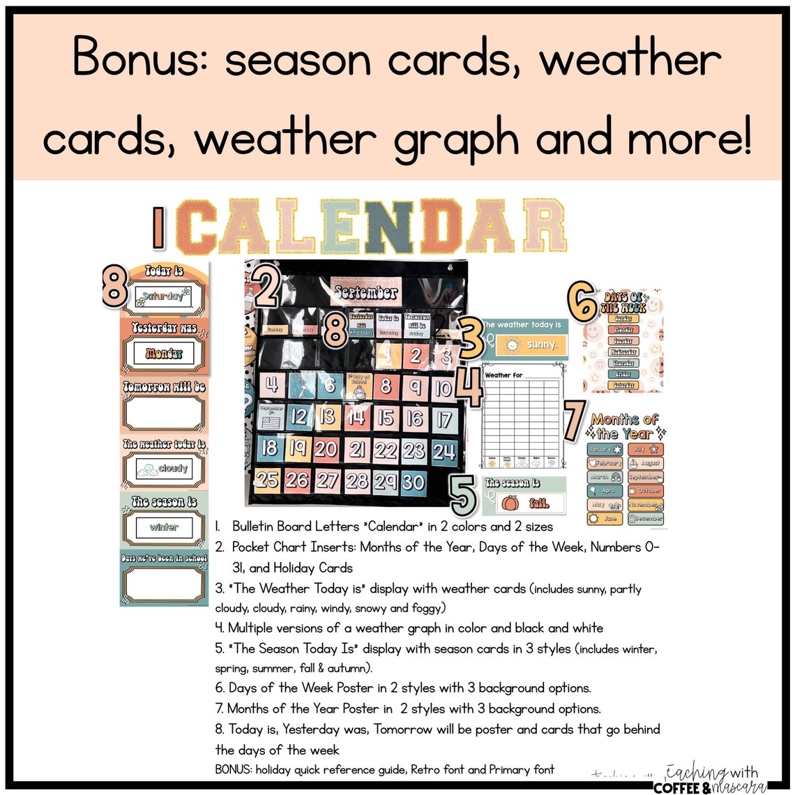 Boho Classroom Calendar Bulletin Board Set Pocket Chart - Etsy