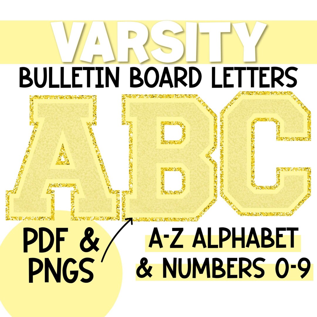 Varsity Letters | Yellow | Varsity Letter PNG Alphabet | Bulletin Board ...