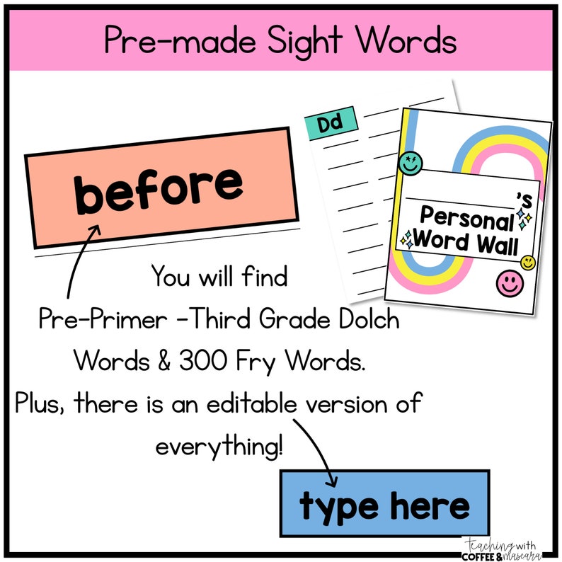 Rainbow Word Wall | Bright Rainbow Portable Word Wall | Alphabet Cards With Pictures | Retro ...