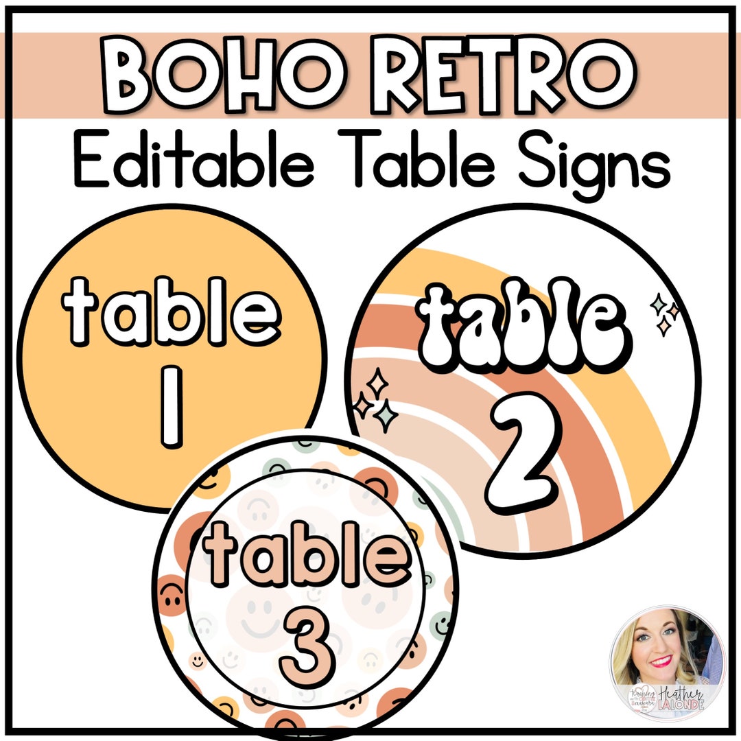 Table Numbers Boho Retro | Retro Groovy Classroom | Classroom Table ...