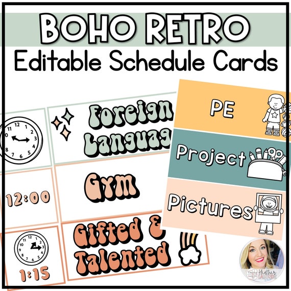 Classroom Daily Visual Schedule Cards Editable Boho Rainbow - Etsy