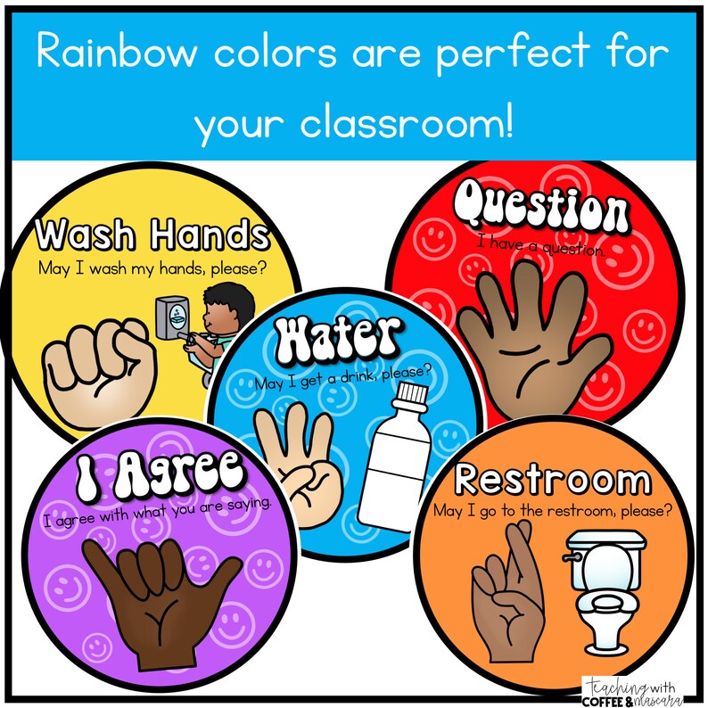 Hand Signal Posters | Retro Rainbow Classroom Decor | Classroom ...
