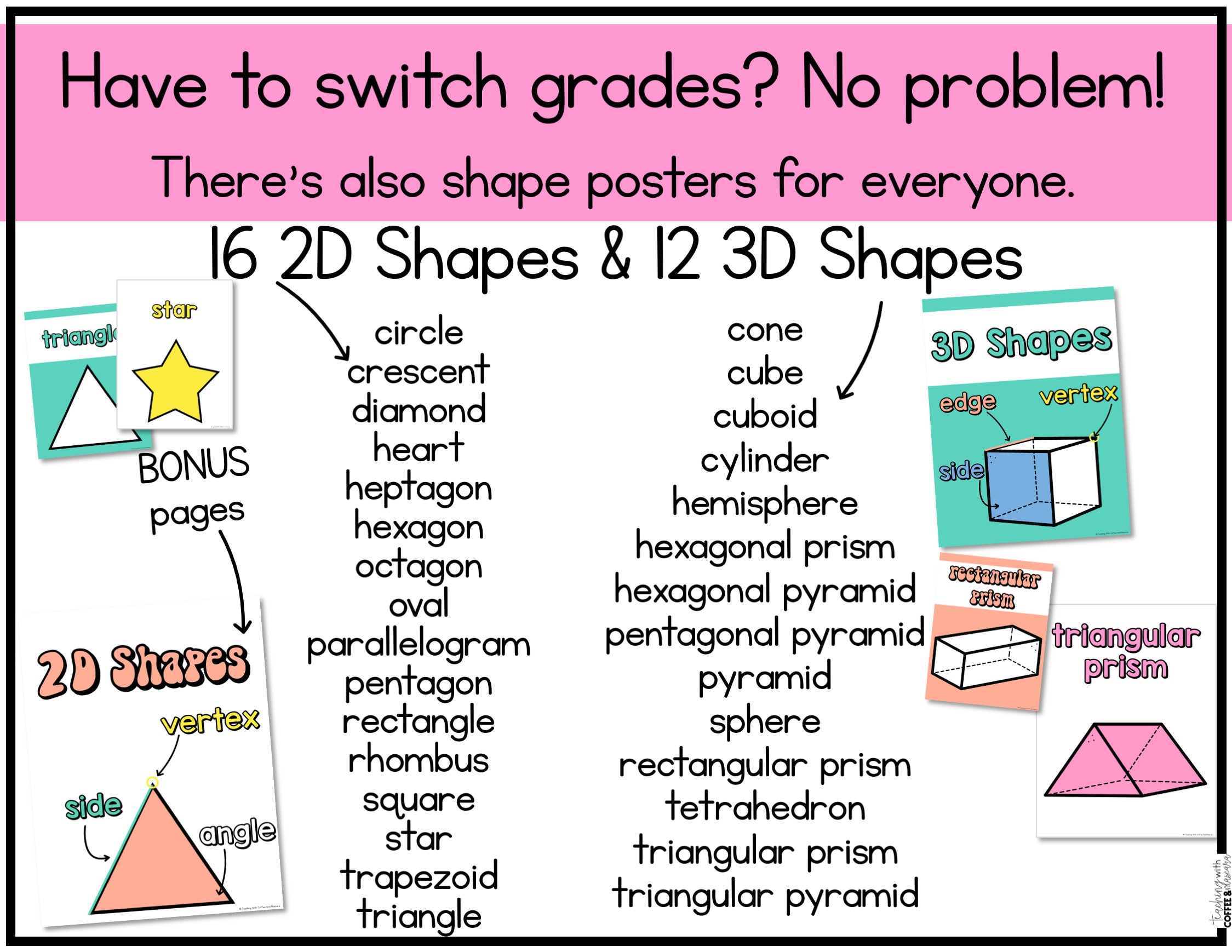 Math Posters Bundle | Retro Rainbow Classroom Decor | Shape Posters ...