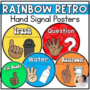 Hand Signal Posters | Retro Rainbow Classroom Decor | Classroom ...