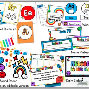 Retro Rainbow Classroom Decor Bundle | Smiley Face Classroom Decor ...