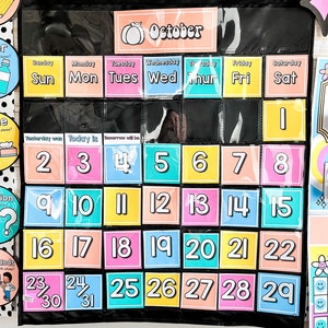 Retro Classroom Calendar Bulletin Board Set | Pocket Chart Calendar ...