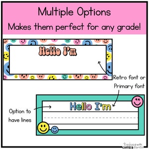 Desk Name Tags Bright Retro Editable Name Plates Rainbow Classroom ...