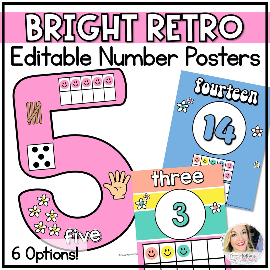 Number Posters | Bright Retro Classroom Decor | Classroom Printable ...