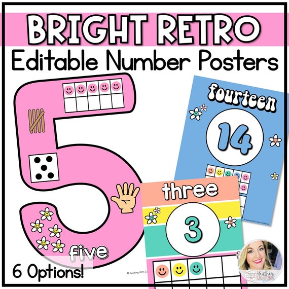 Number Posters Bright Retro Classroom Decor Classroom - Etsy