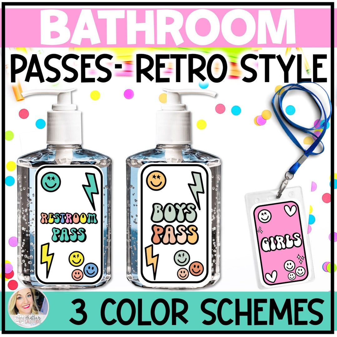 Printable Bathroom Pass | Retro Smiley Face Label for Sanitizer Bottle ...