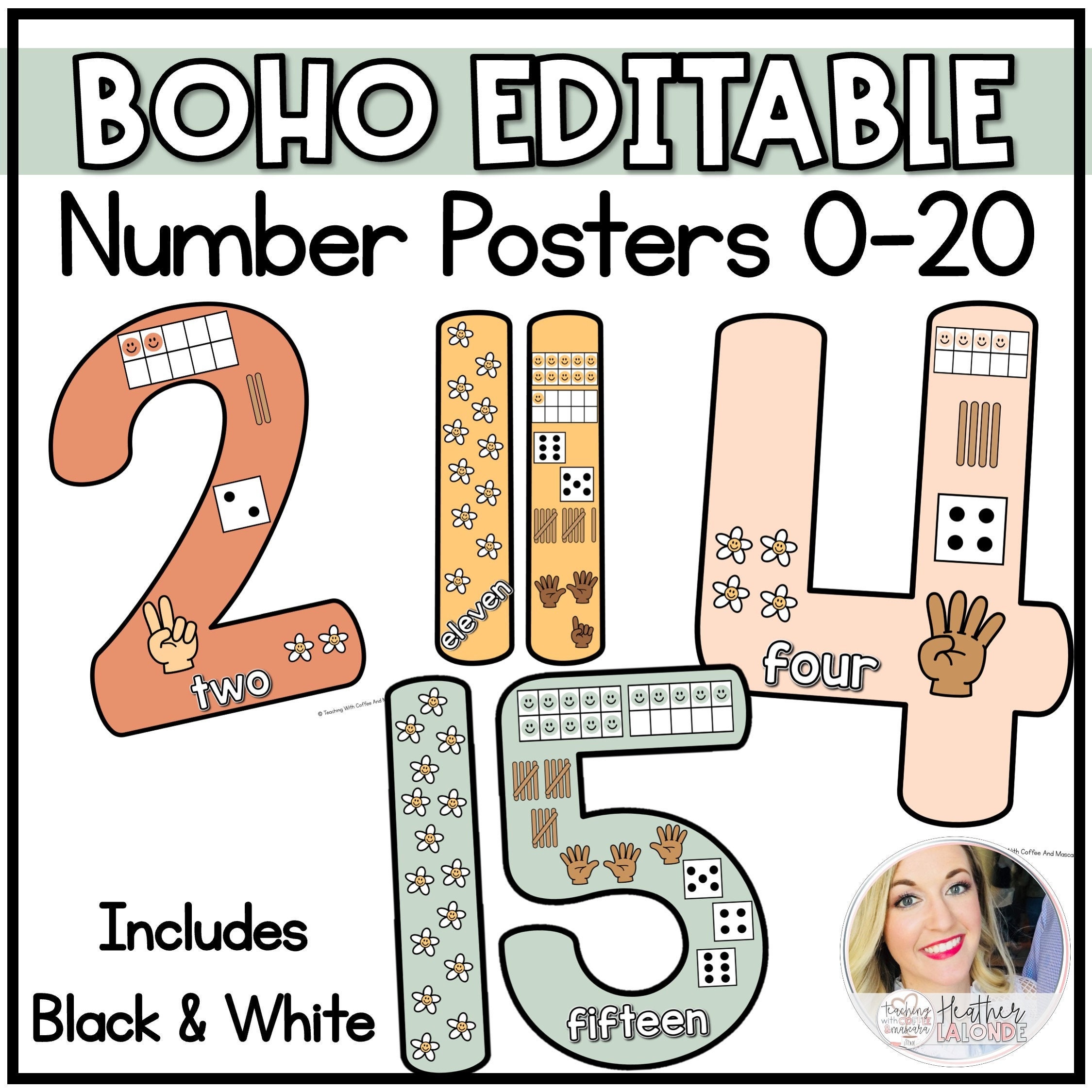 Boho Number Anchor Charts | Neutral Rainbow | Ways to Represent Numbers ...