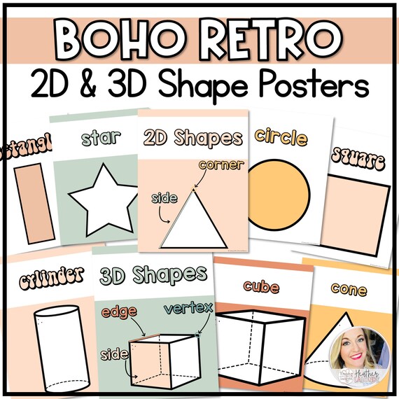 2D and 3D Shape Posters Boho Rainbow Retro Classroom Decor - Etsy UK