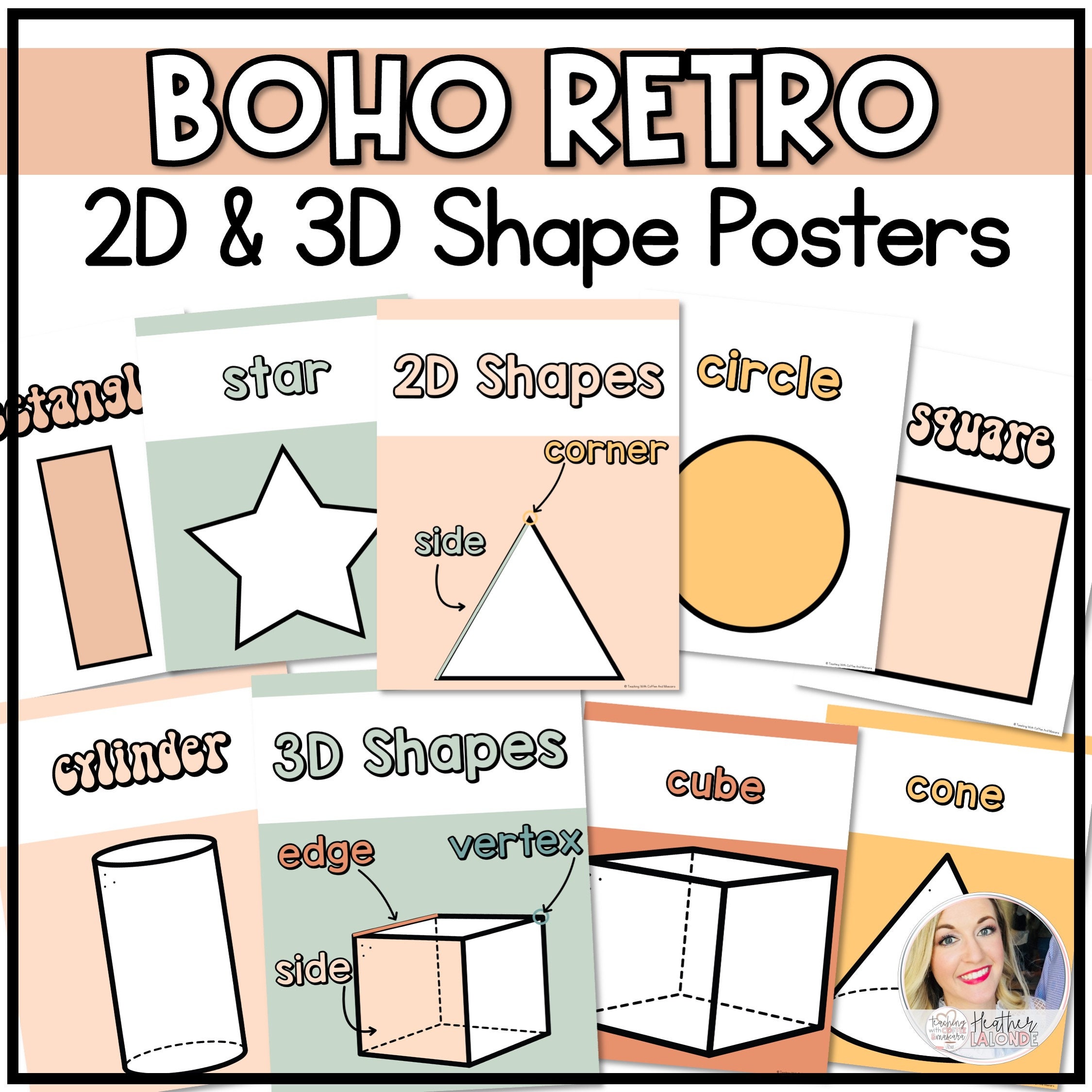 2D and 3D Shape Posters | Boho Rainbow | Retro Classroom Decor - Etsy