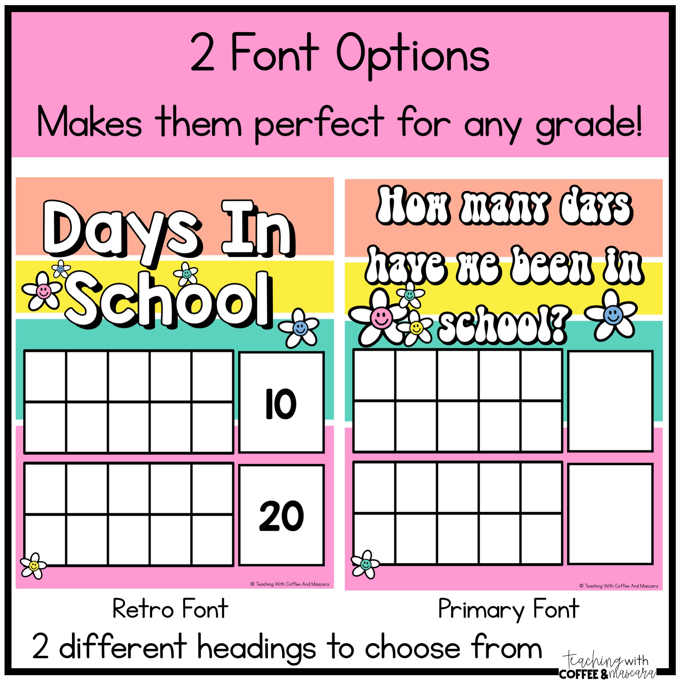 Retro Days in School Set | Days in School Ten Frames | Math Wall ...