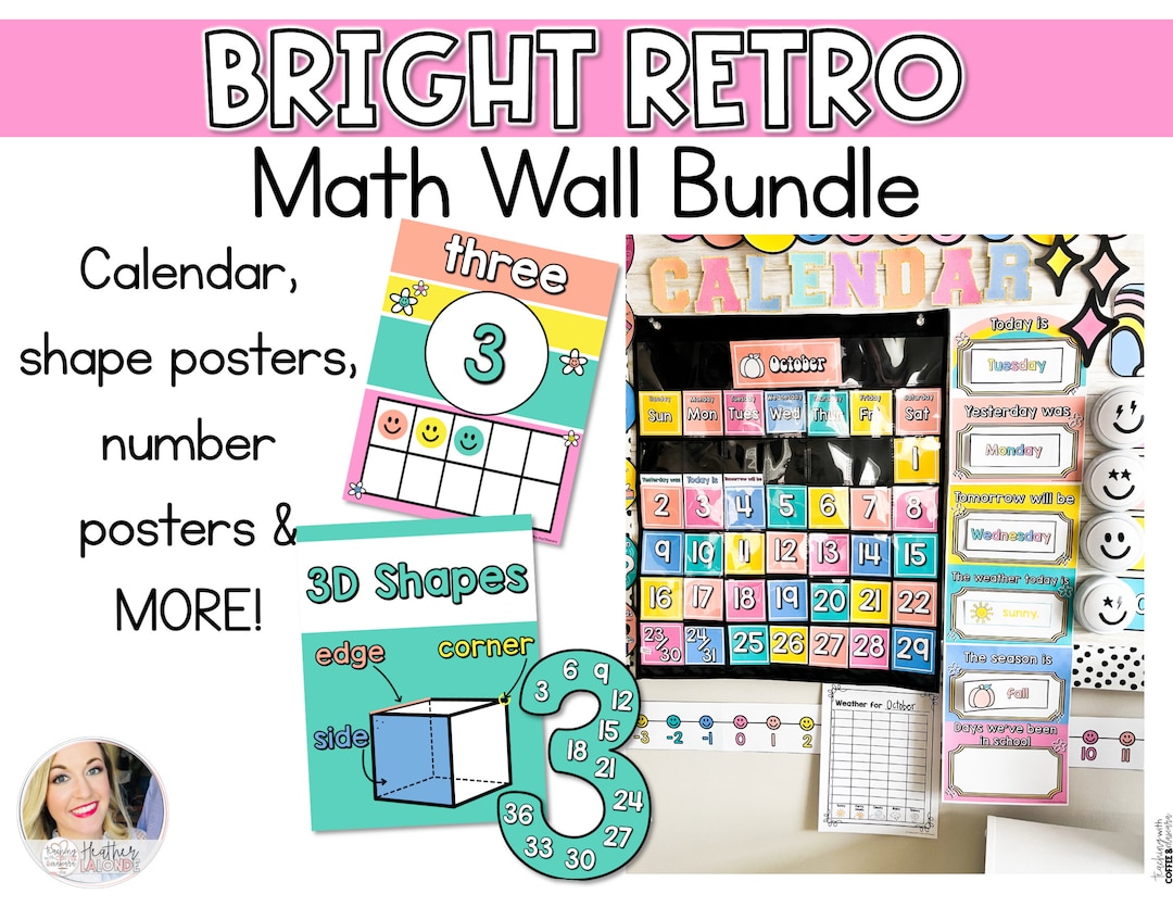 Math Posters Bundle | Retro Rainbow Classroom Decor | Shape Posters ...