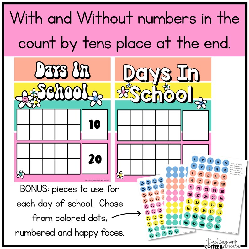 Retro Days in School Set | Days in School Ten Frames | Math Wall ...